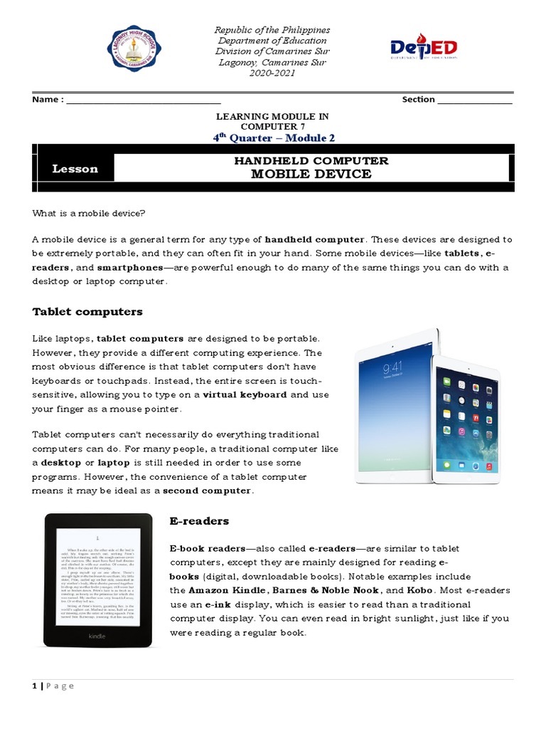 Comp7 - Quarter 4 Module 2 | PDF | E Reader | Tablet Computer