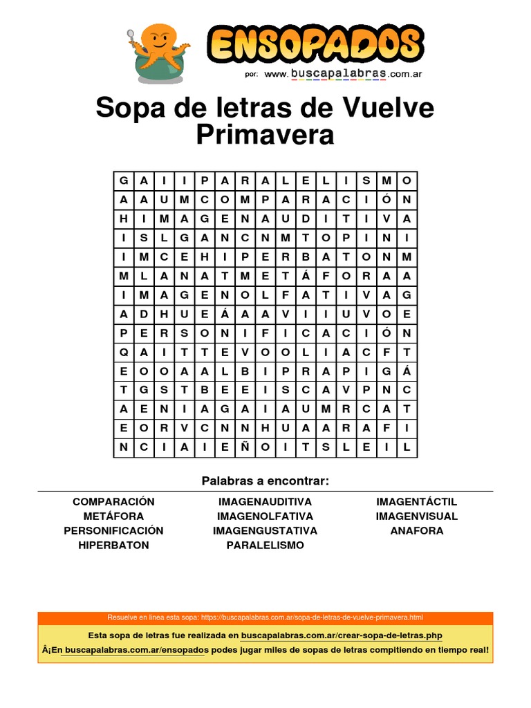 Sopa de Letras de Vuelve Primavera | PDF