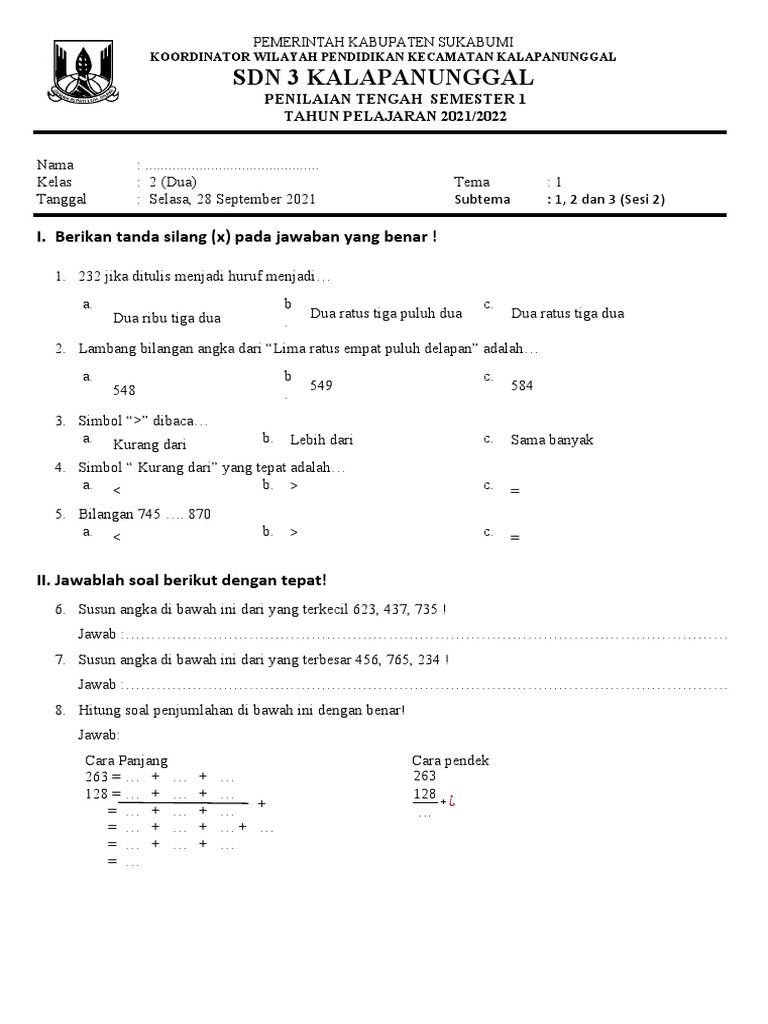 PTS Kelas 2 MTK | PDF