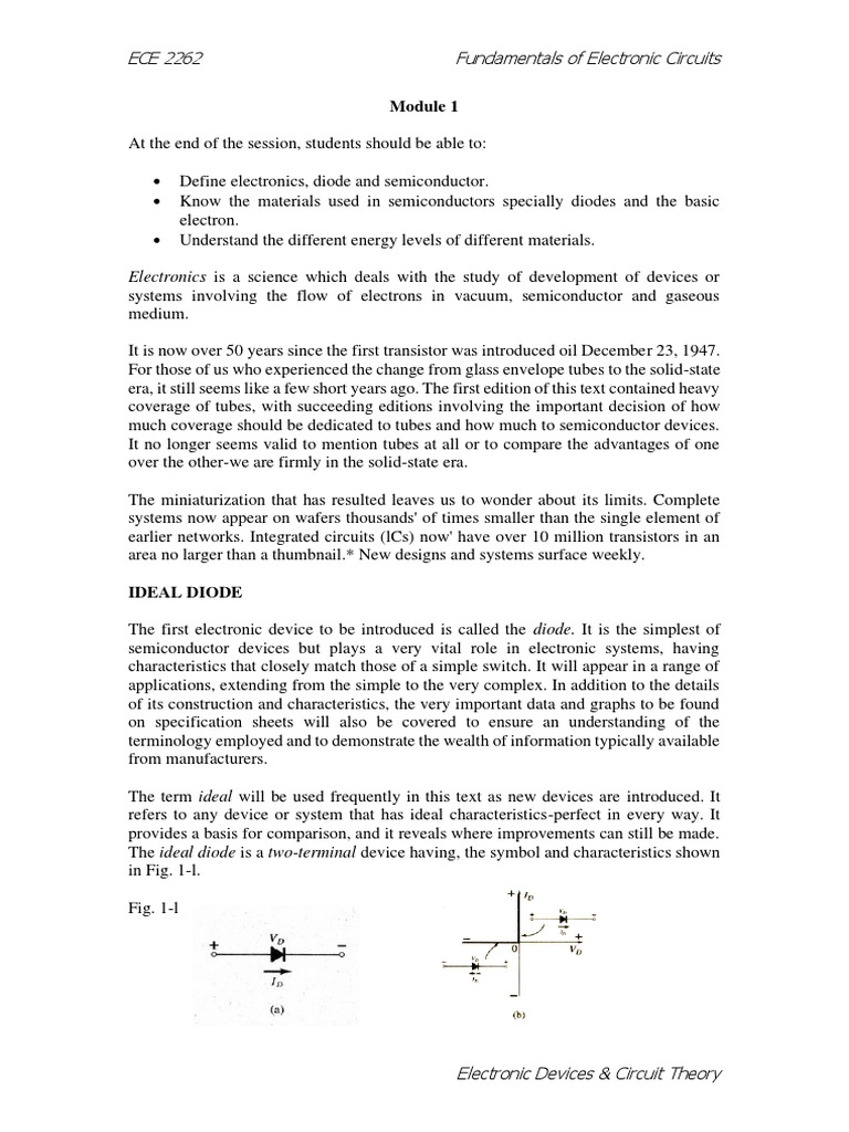 ECE 2262 - Fundamentals of Electronic Circuits - Module 1 | PDF ...