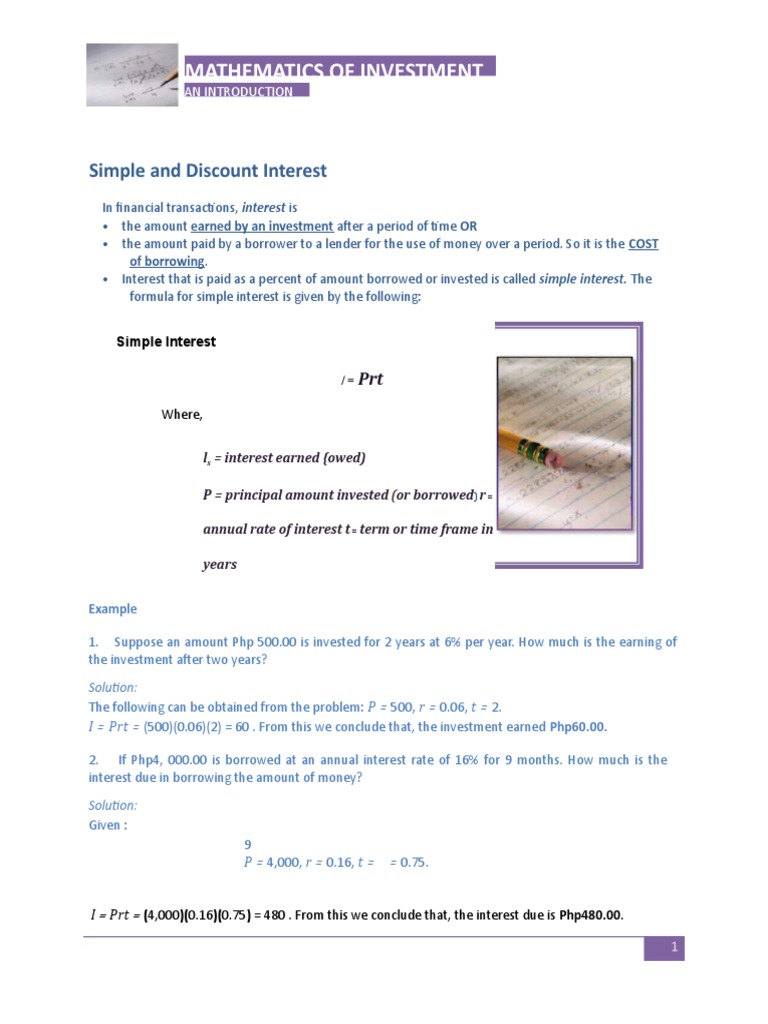 Mathematics of Investment: Simple and Discount Interest | PDF ...
