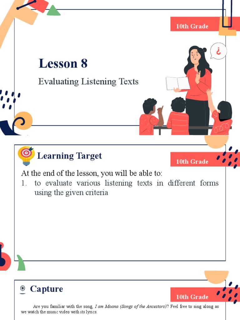 Lesson 8: Evaluating Listening Texts | PDF