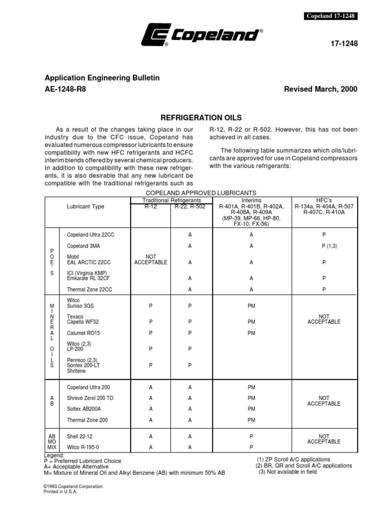 Copeland Refrigeration Oils | PDF | Chemical Industry | Industrial Gases
