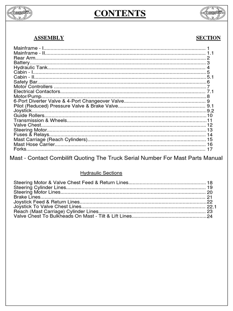 Assembly Section: Mast - Contact Combilift Quoting The Truck Serial ...