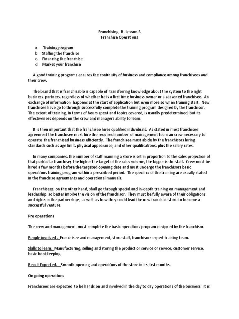 Franchising Lesson 5 | PDF | Franchising | Business