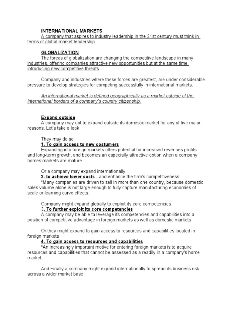 International Market Expansion Strategies | PDF | Franchising | Market ...