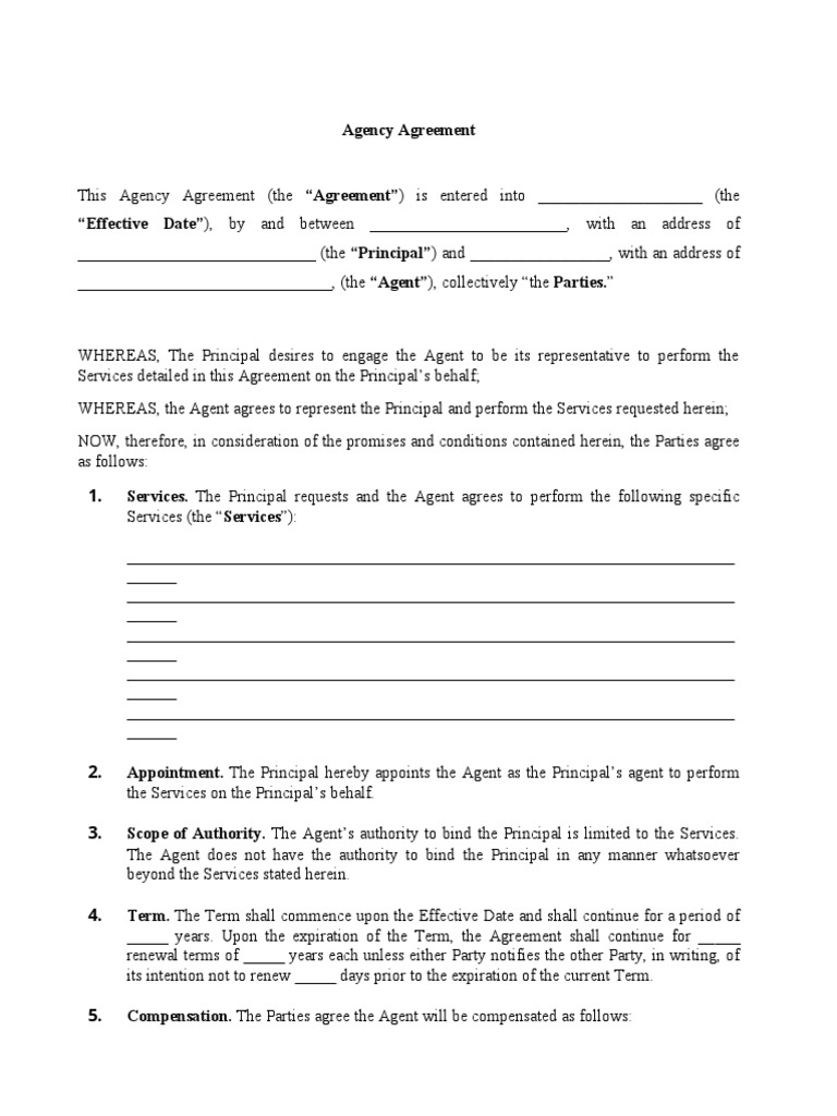 Agency Agreement Template | PDF | Indemnity | Law Of Agency