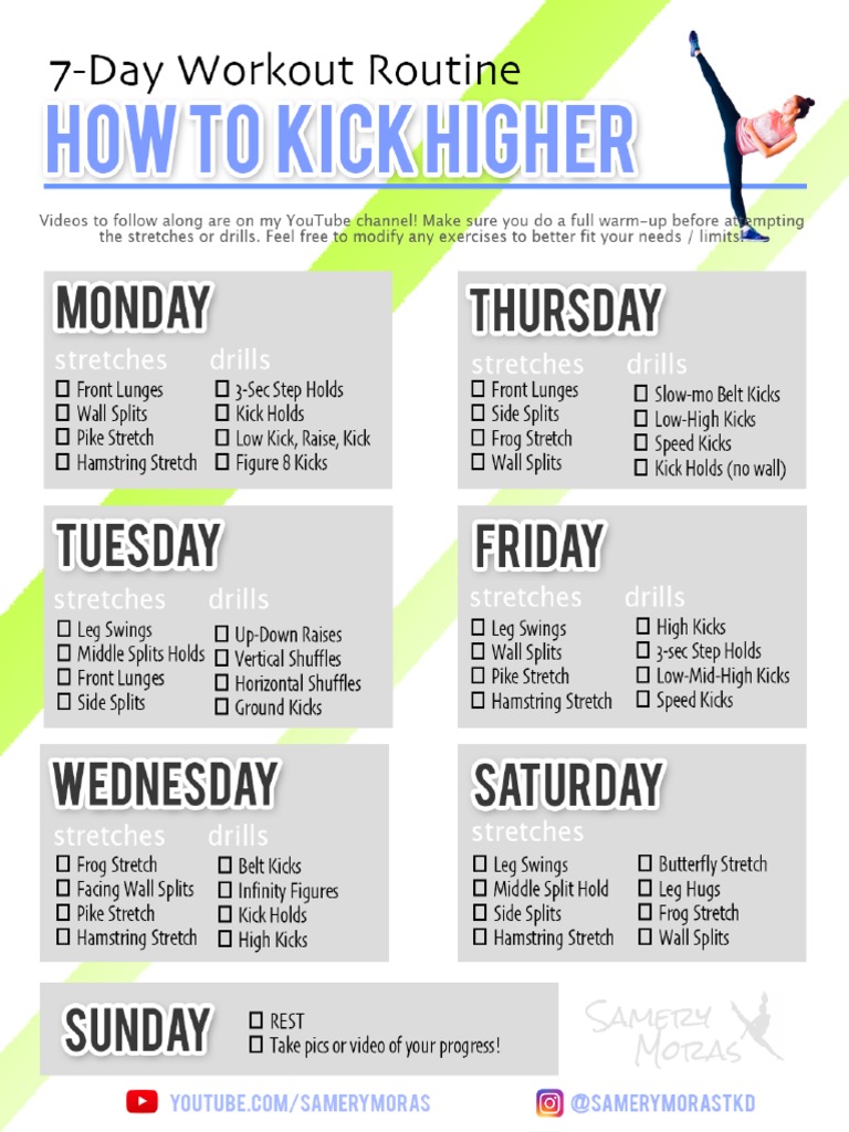 How To Kick Higher 7 Day Workout Routine | PDF