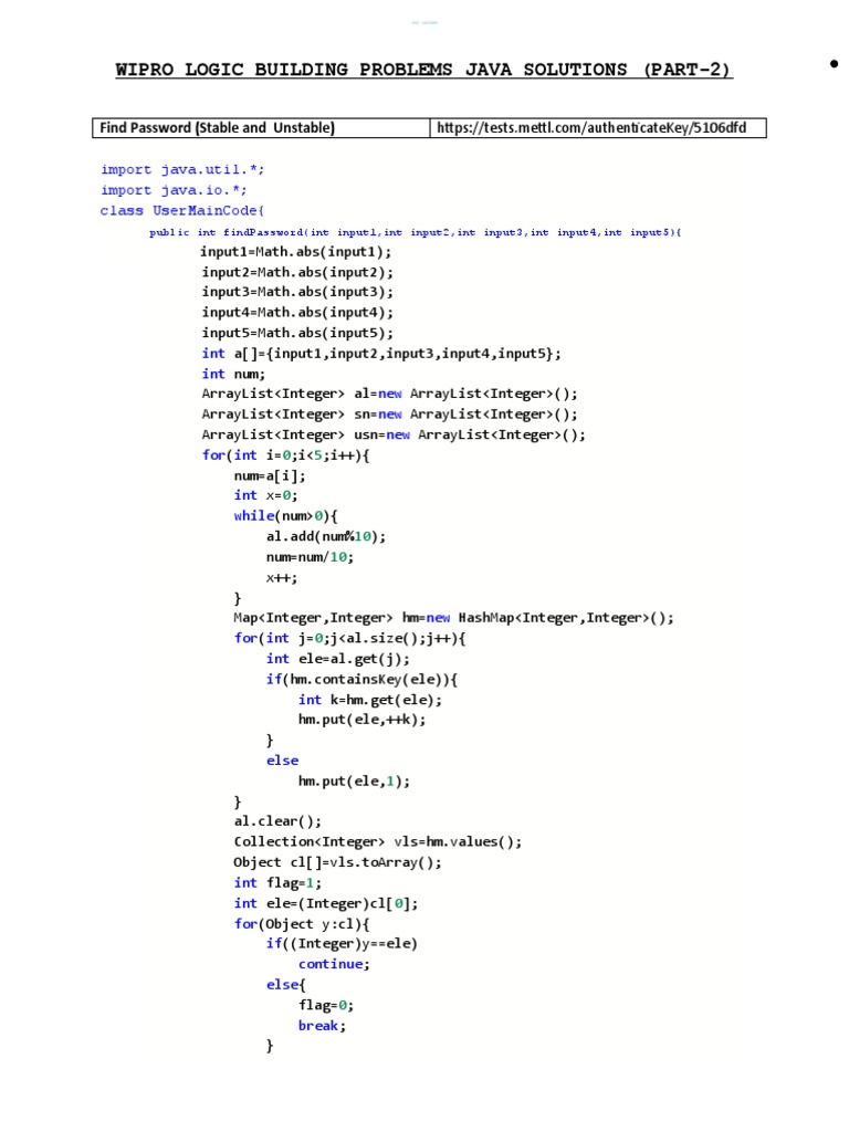 WIPRO LOGIC BUILDING JAVA PROGRAMS Most Important (PART-II) | PDF