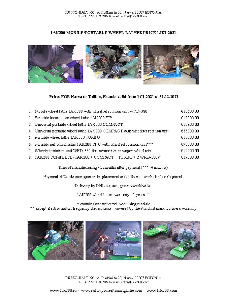 1AK200 Mobile Railway Wheel Lathes Price List 2021 | PDF | Science ...