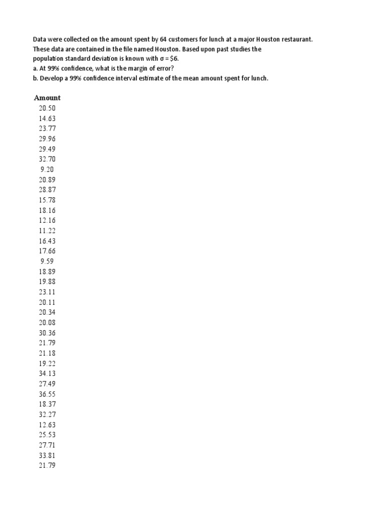 CH 8 Interval Estimation Practice Sheet | PDF | Confidence Interval | Standard Deviation