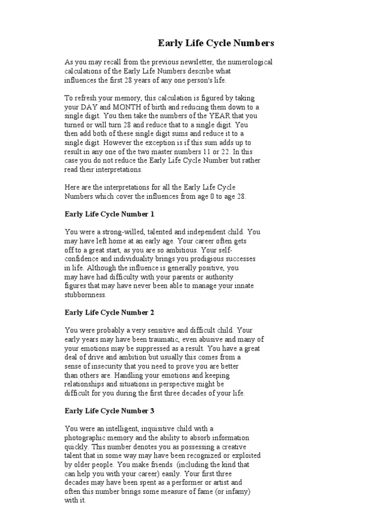 Early Life Cycle Numbers | Download Free PDF | Feeling | Family
