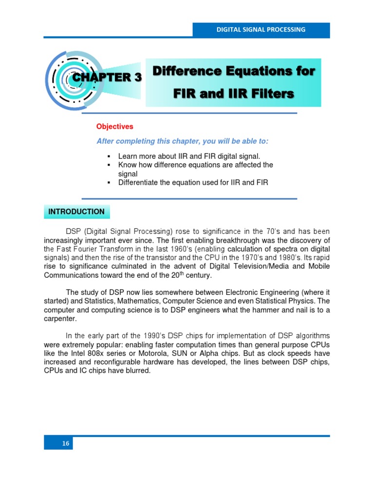 Difference Equations For FIR and IIR Filters: Objectives | PDF ...