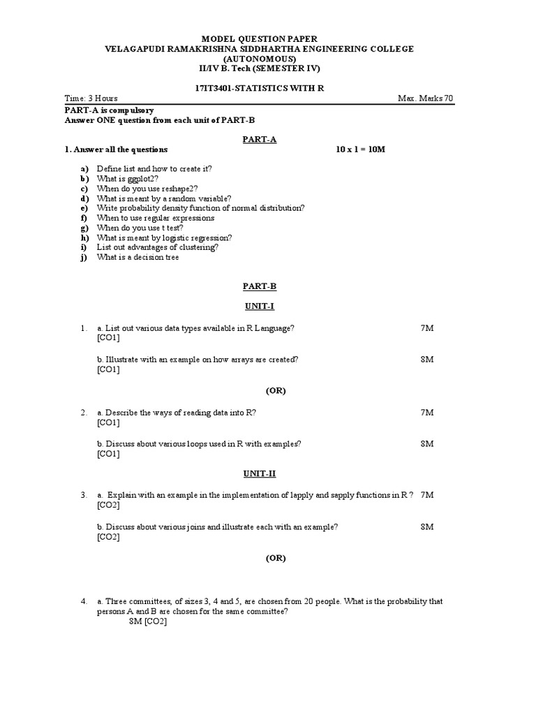 Model Paper STatistics With R | PDF | Statistics | Probability Distribution