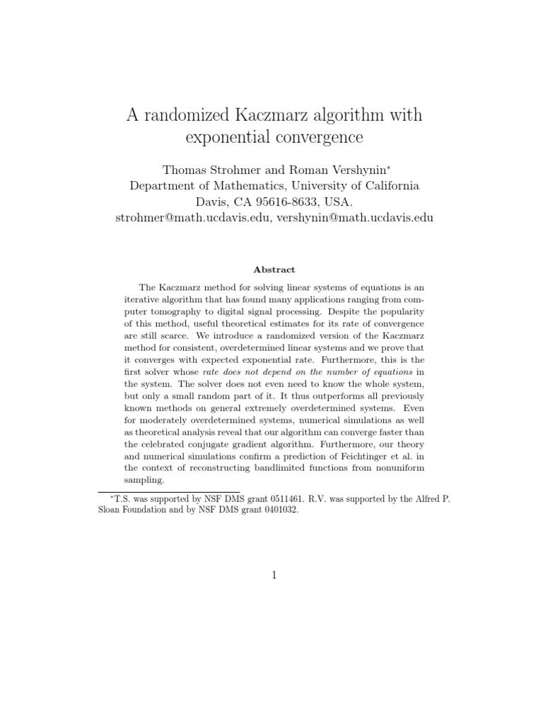 Randomized Kaczmarz for Fast Solving | PDF | Matrix (Mathematics) | Numerical Analysis