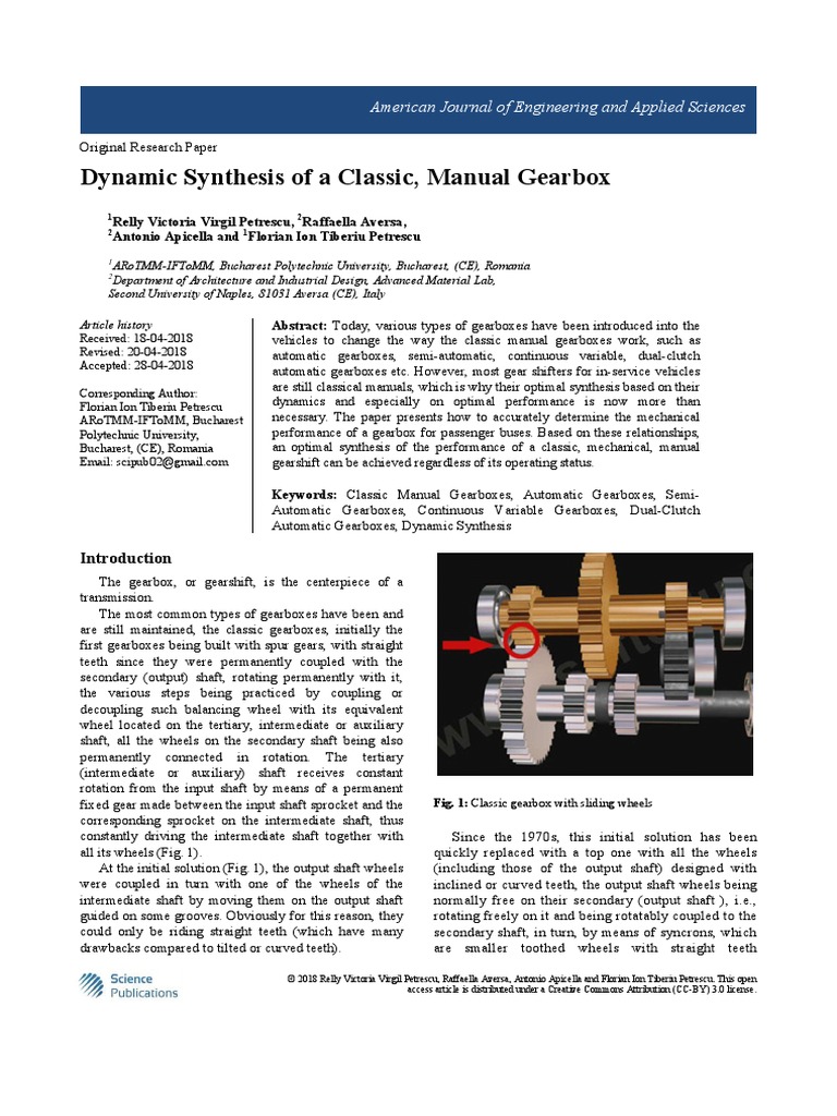 Dynamic Synthesis of A Classic, Manual Gearbox: American Journal of ...