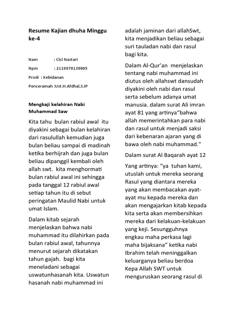 Keb - 005 - Cici Nastari - Resume Kajian Dhuha | PDF
