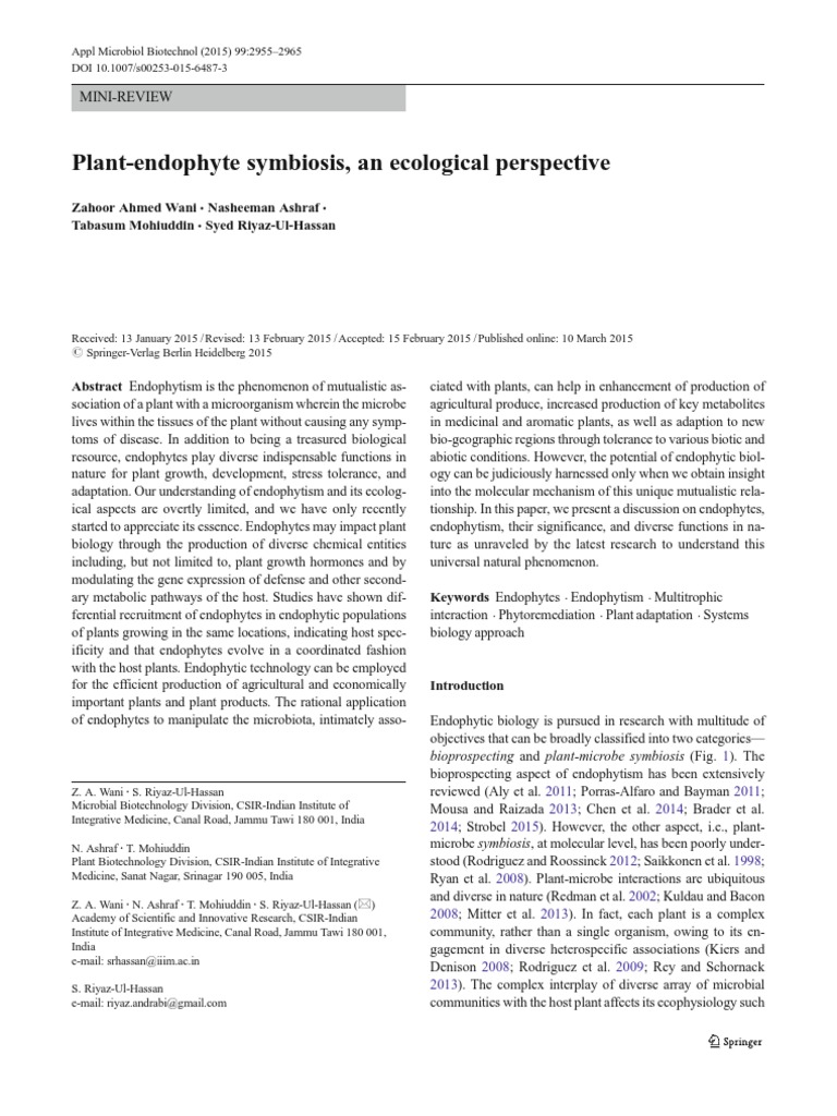 Plant-Endophyte Symbiosis Overview | PDF | Microorganism | Plants