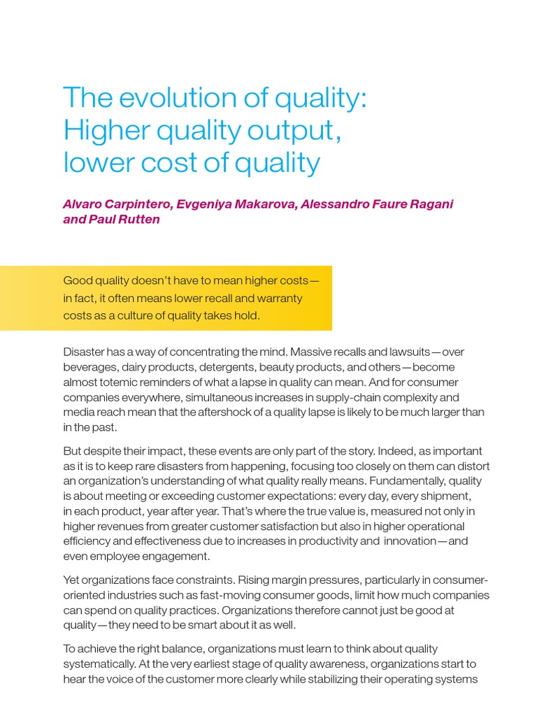 The Evolution of Quality Higher Quality Output Lower Cost of Quality ...