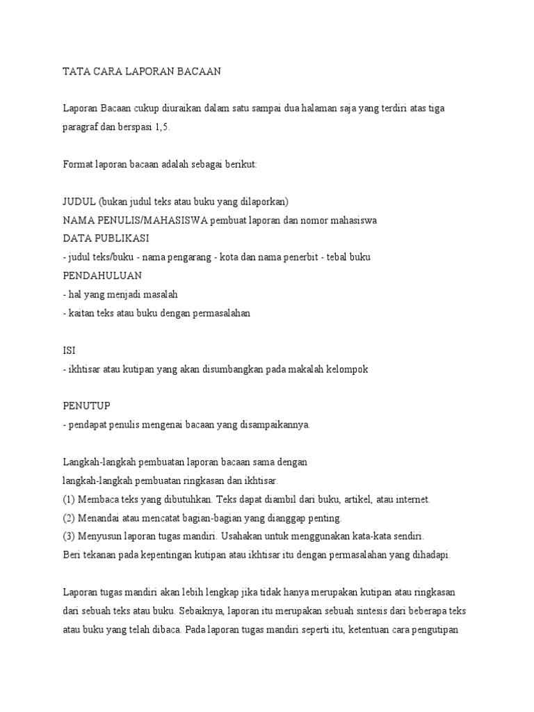 Tata Cara Laporan Bacaan | PDF