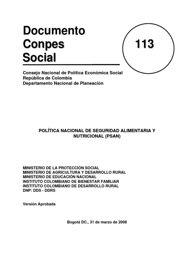 Conpes 113 de 2008 | PDF | Seguridad alimentaria | Alimentos