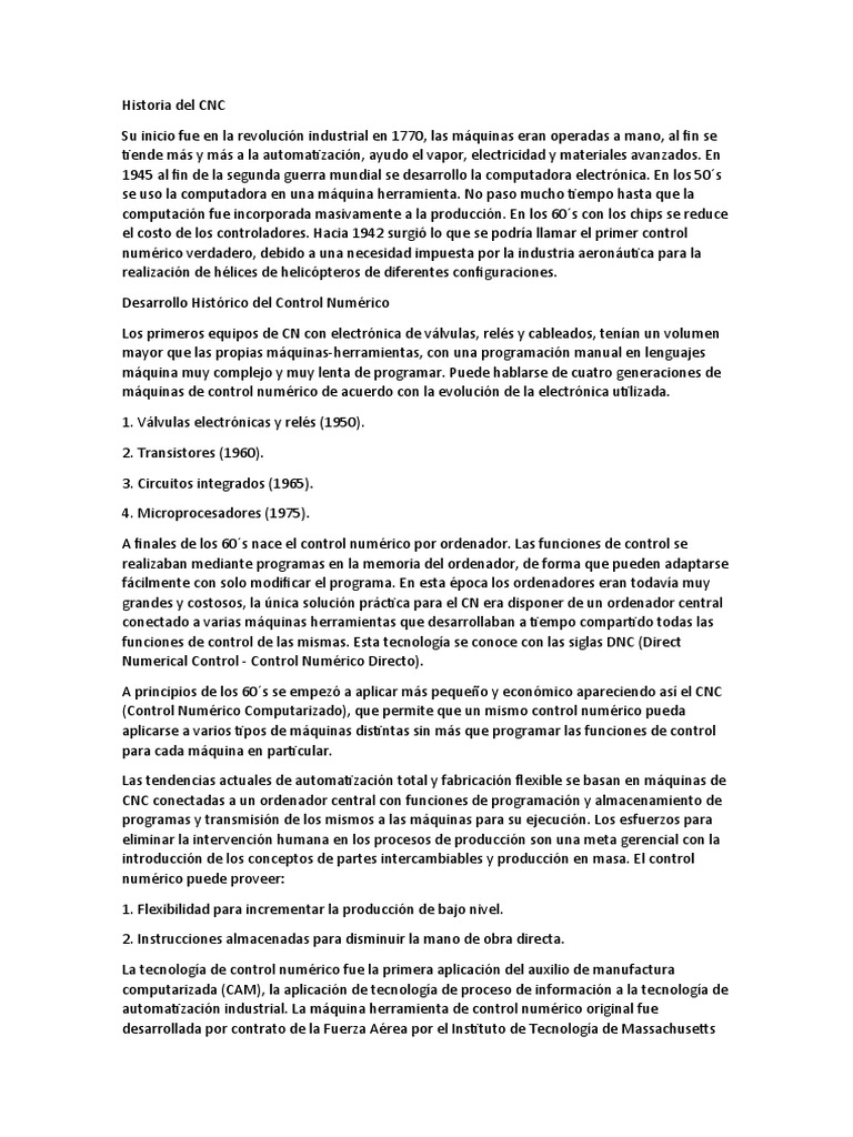 Historia Del CNC | PDF | Control numerico | Sector secundario de la economía