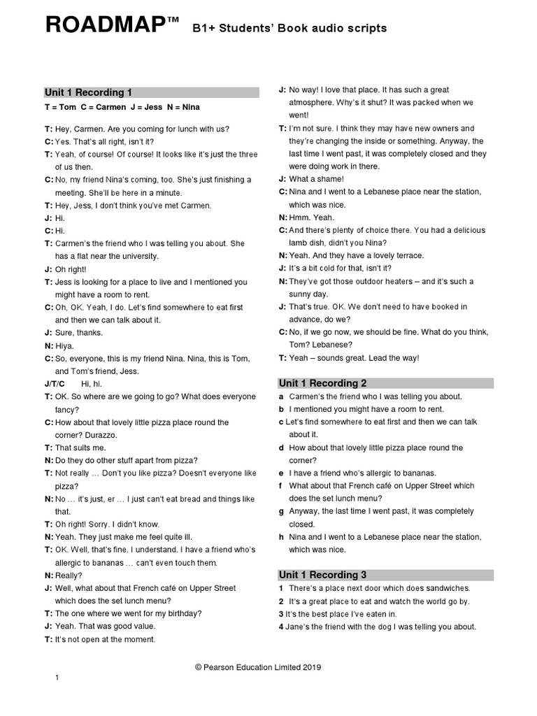 Roadmap: B1+ Students' Book Audio Scripts | PDF | Water