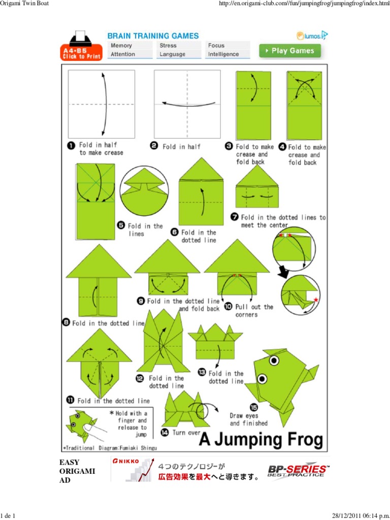 Jumping Frog Origami Instructions Pdf Fold Up A Jumping Origami Frog