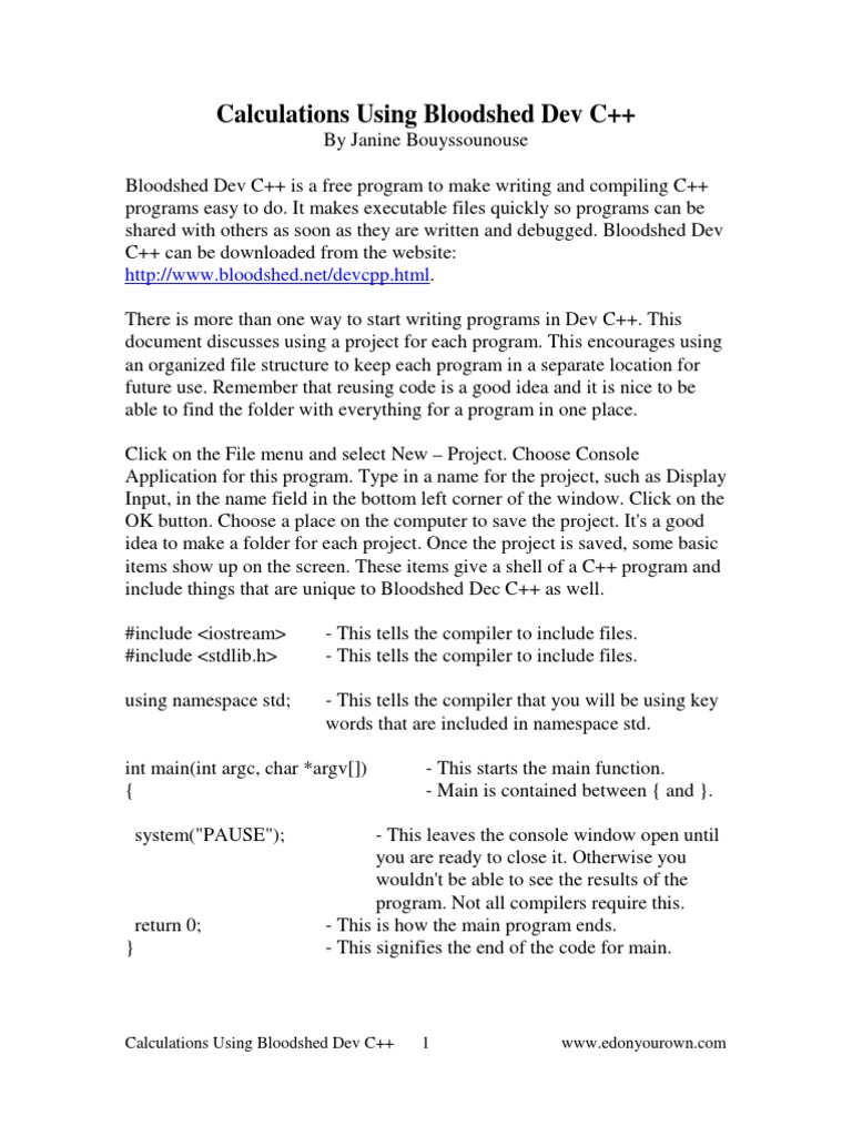 Calculations Using Bloodshed Dev C++ 1 | PDF | Subroutine | Integer (Computer Science)