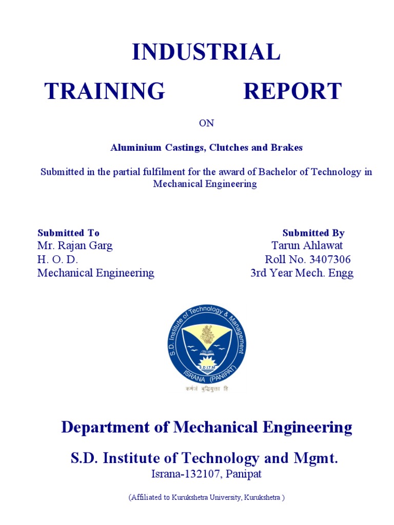 Industrial Training Report: Department of Mechanical Engineering | PDF ...