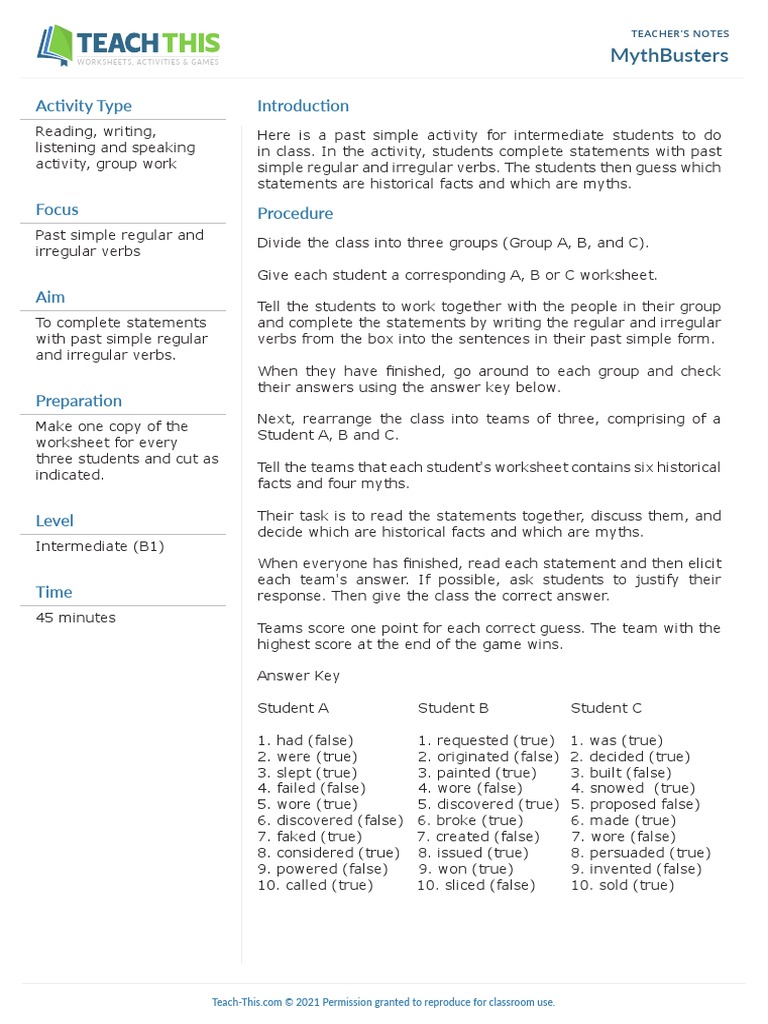 Mythbusters: Activity Type | PDF