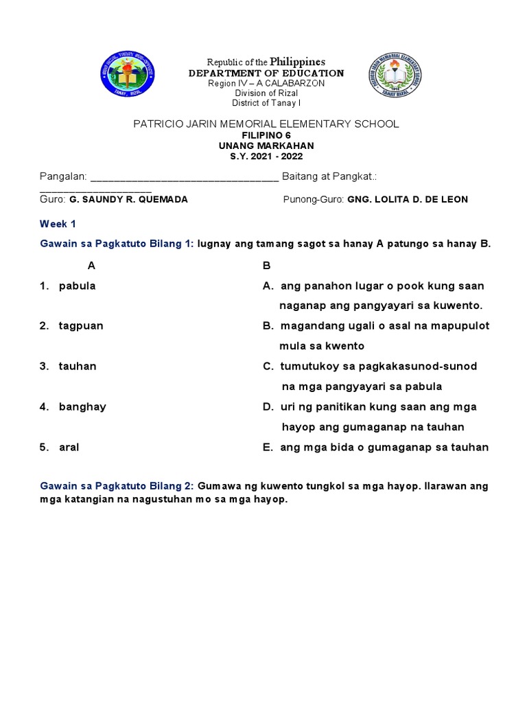 Week 1 - Filipino 6 q1 | PDF