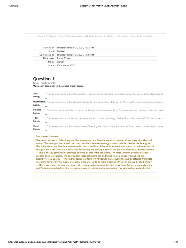 Energy Conservation Quiz - Attempt Review | Download Free PDF | Energy ...
