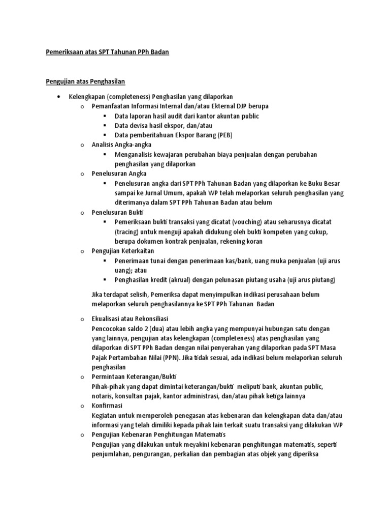 Pemeriksaan Atas SPT Tahunan PPH Badan | PDF | Pengelolaan Keuangan & Uang