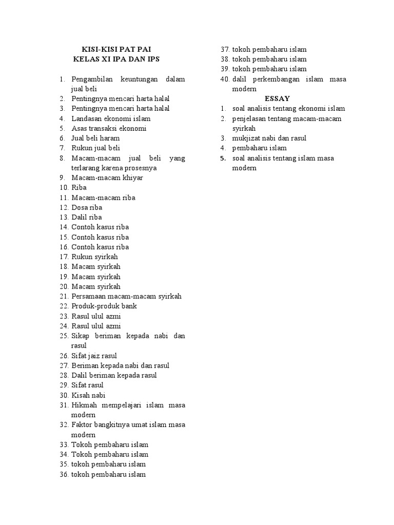 Kisi-Kisi Pat Pai Kelas Xi-1 | PDF | Agama & Spiritualitas