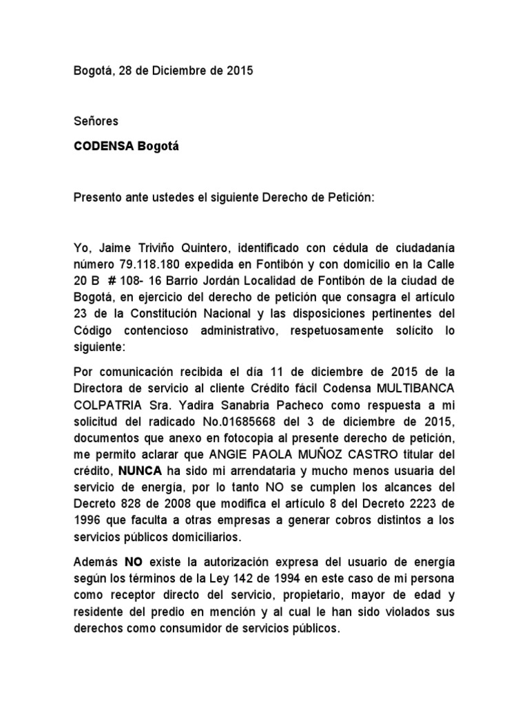 Derecho de Peticion Codensa | PDF