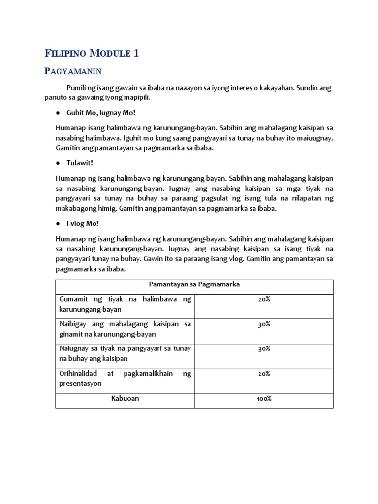 Filipino Module 1 | PDF