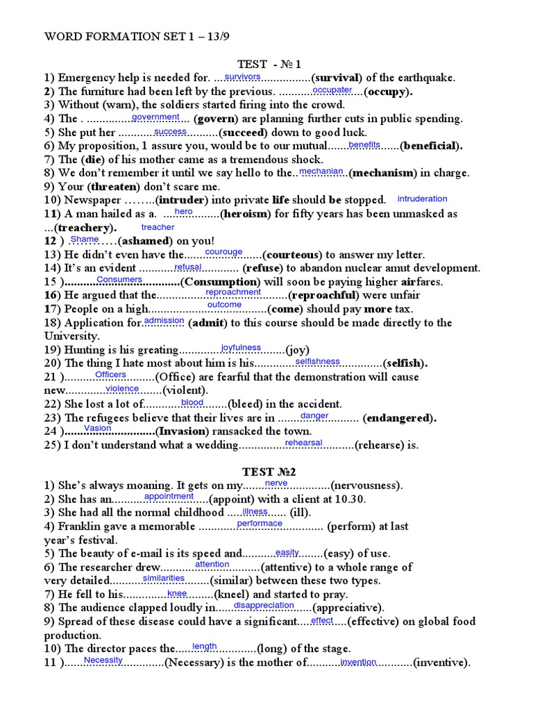 Word Formation Set 1 13 9 | PDF