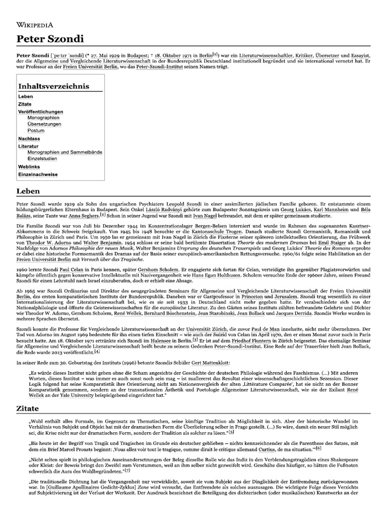 Peter Szondi - Wikipedia | PDF