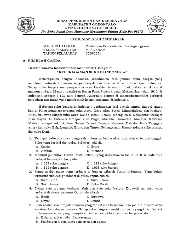 Akm Soal Pat PPKN 7 | PDF