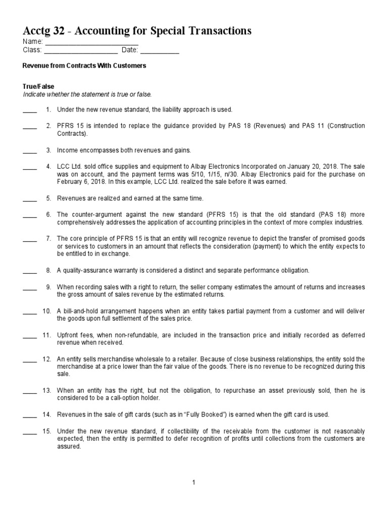 Afst Practice Set 03 Pfrs 15 | PDF | Revenue | Payments