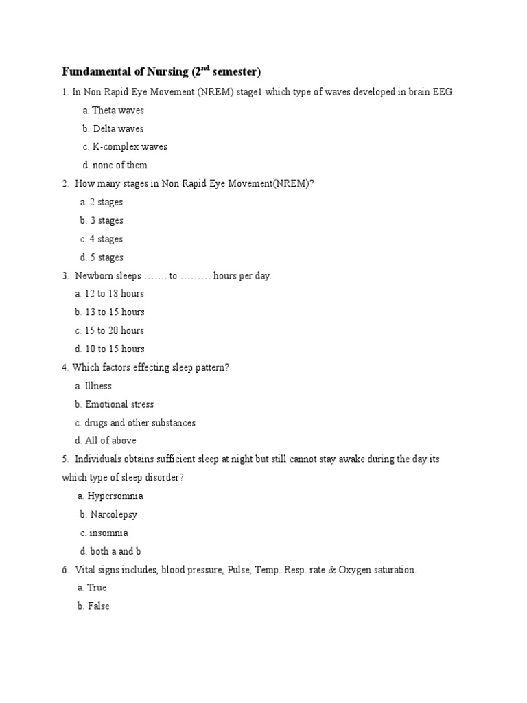 Fon Mcqs 2 | PDF | Sleep | Rapid Eye Movement Sleep