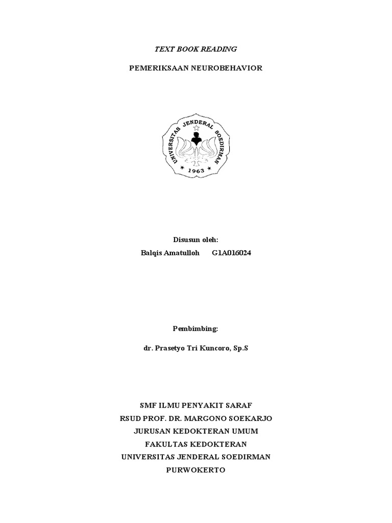 TBR Pemeriksaan Neurobehavior-Balqis Amatulloh-G1A016024 | PDF