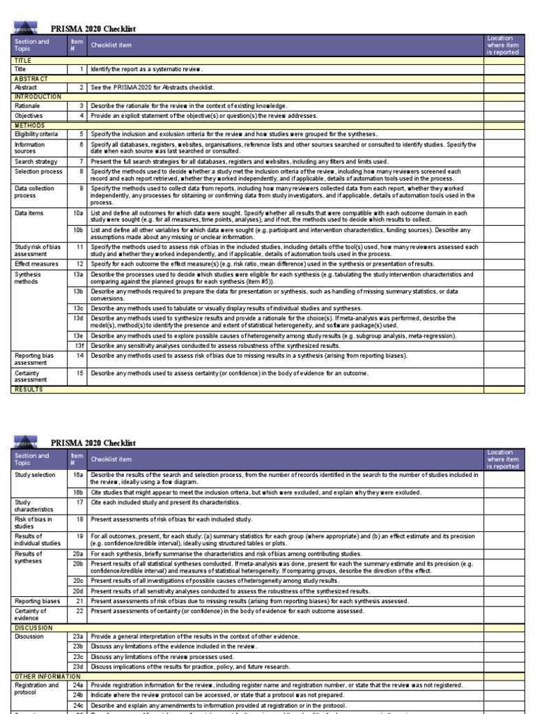 PRISMA 2020 Checklist | PDF | Meta Analysis | Methodology