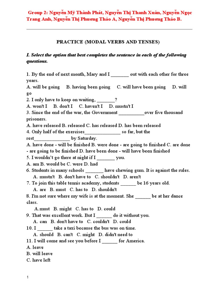 50 Sentences - Modal Verbs - Tenses - Group 2 | PDF