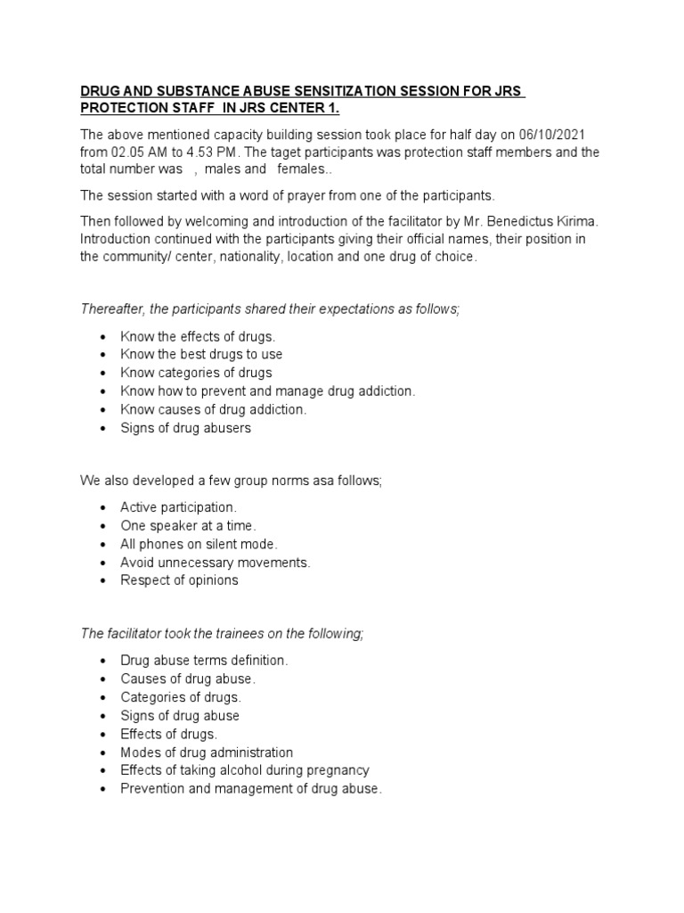 Drug and Substance Abuse Sensitization Session For Jrs Protection Staff ...