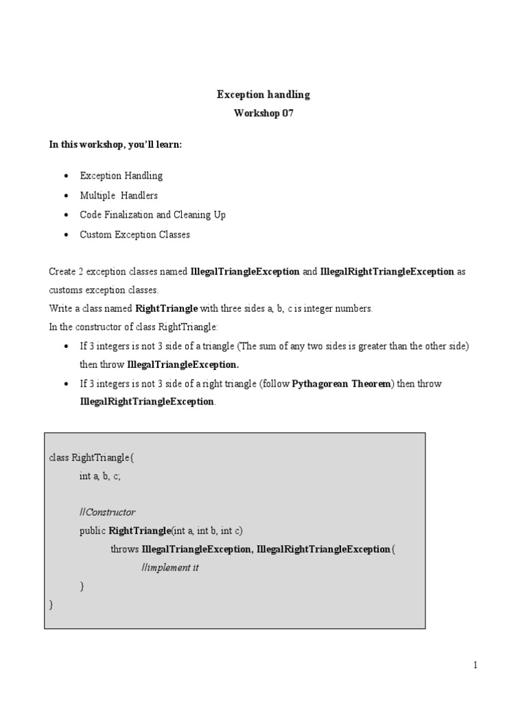 Workshop 07 in This Workshop, You'll Learn:: Exception Handling | PDF | Programming ...