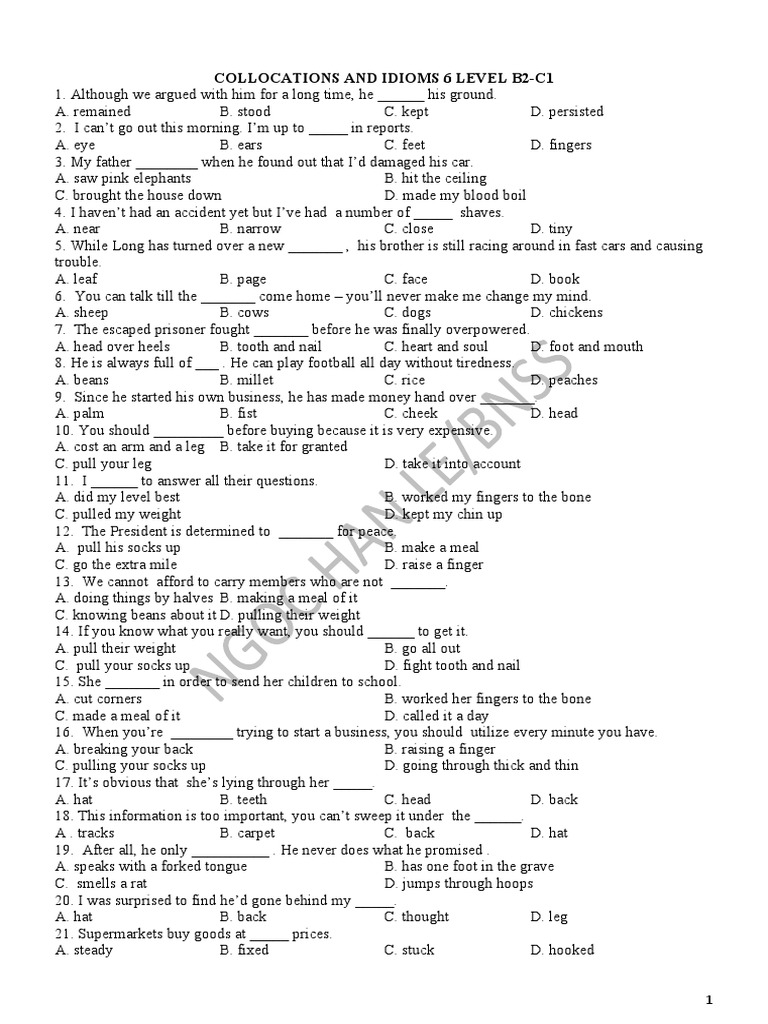 Collocations and Idioms 6 Level B2-C1 | PDF