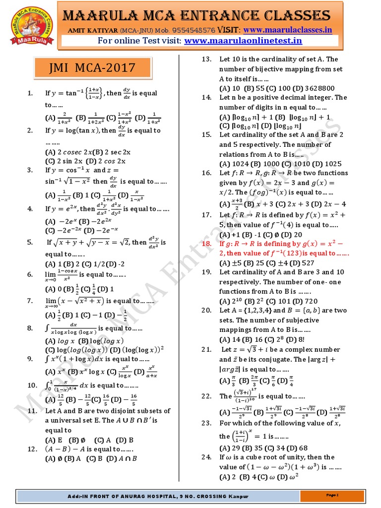 JMI MCA-2017: For Online Test Visit | PDF | Operating System | Teaching ...
