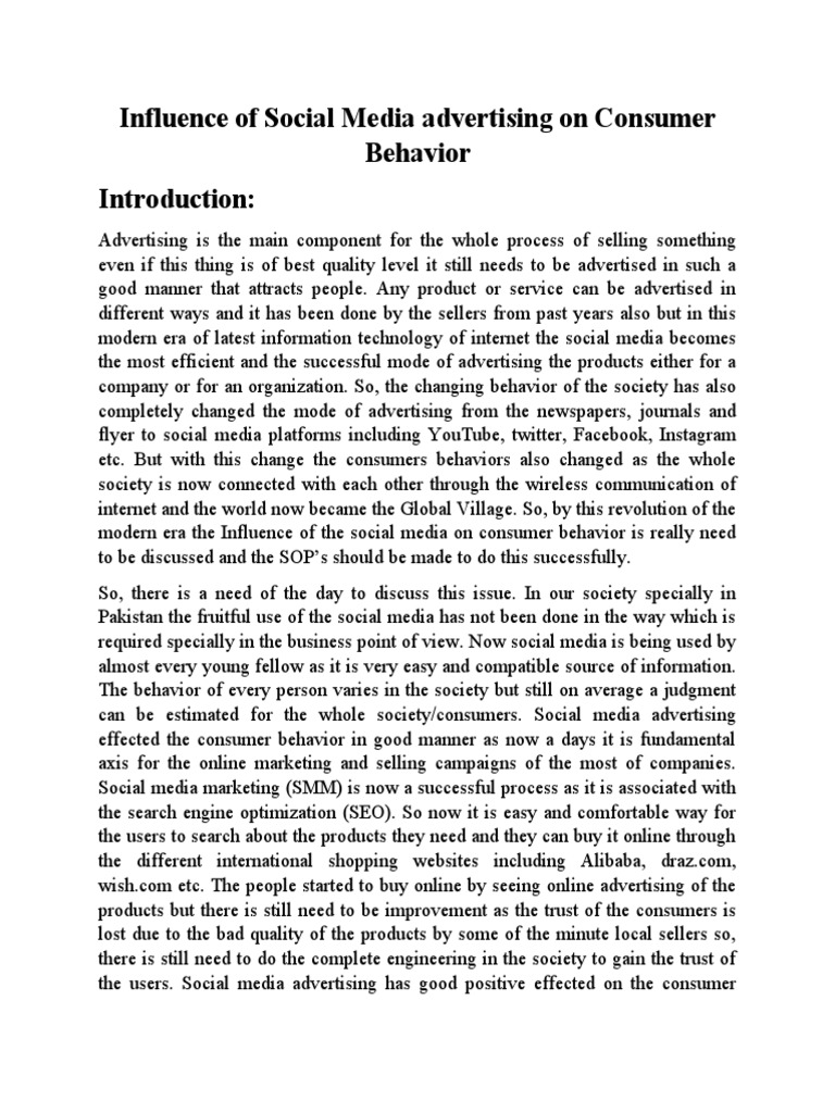 Influence of Social Media Advertising On Consumer Behavior | PDF ...